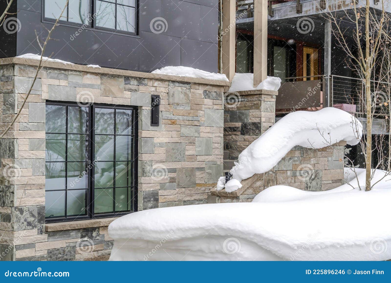Snow Falling on a Residential Area and a Stack of Snow at the Front ...