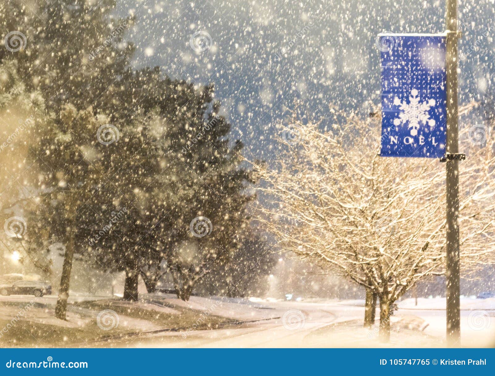 Snow falling on a roadway stock image. Image of snow - 105747765