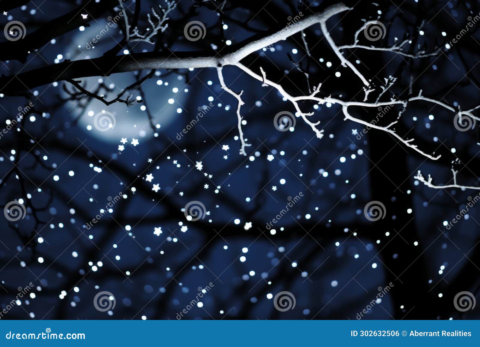 Snow Falling on Trees and Branches at Night Stock Illustration ...