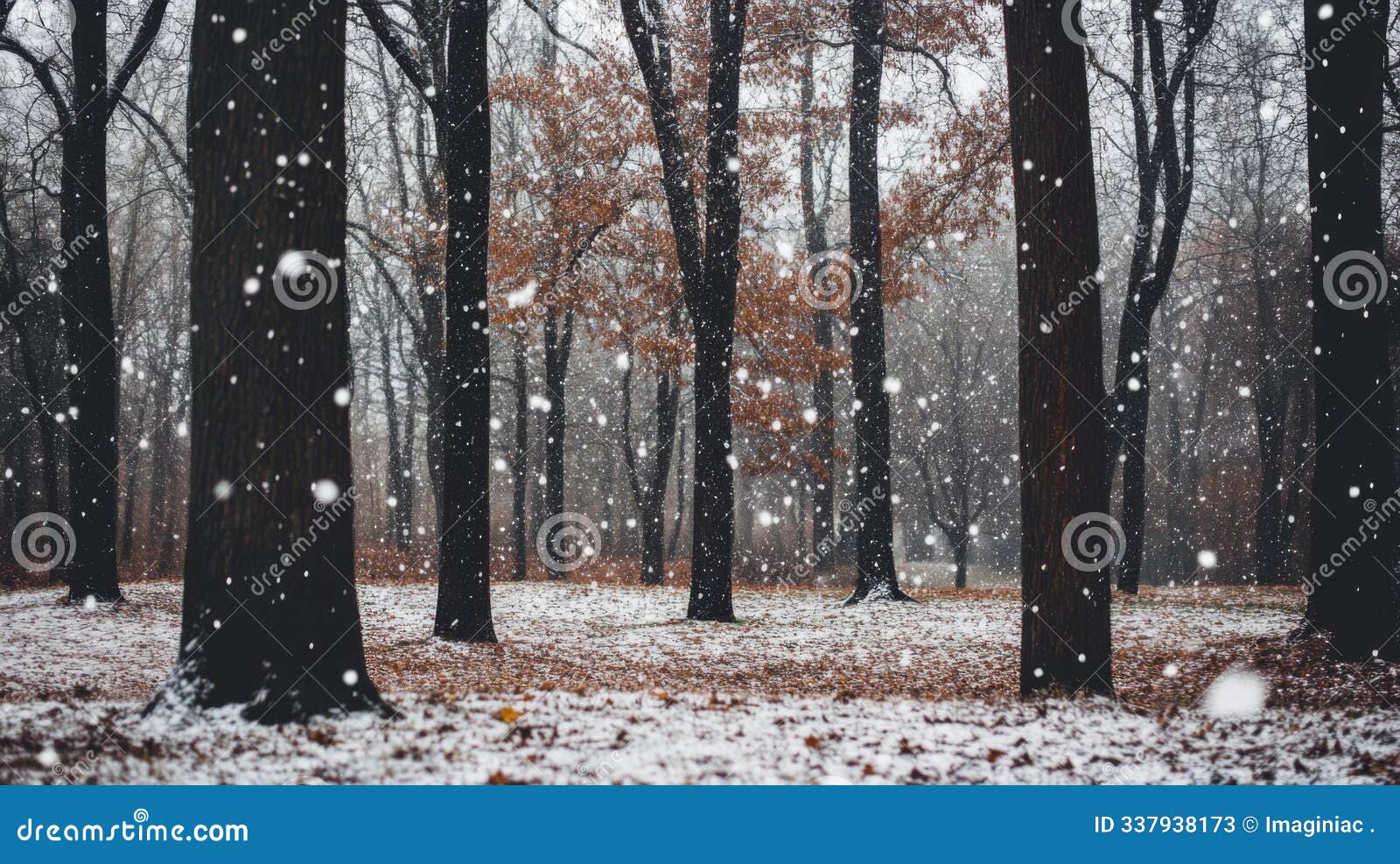 Snow Falling through Trees in a Forest Stock Illustration ...