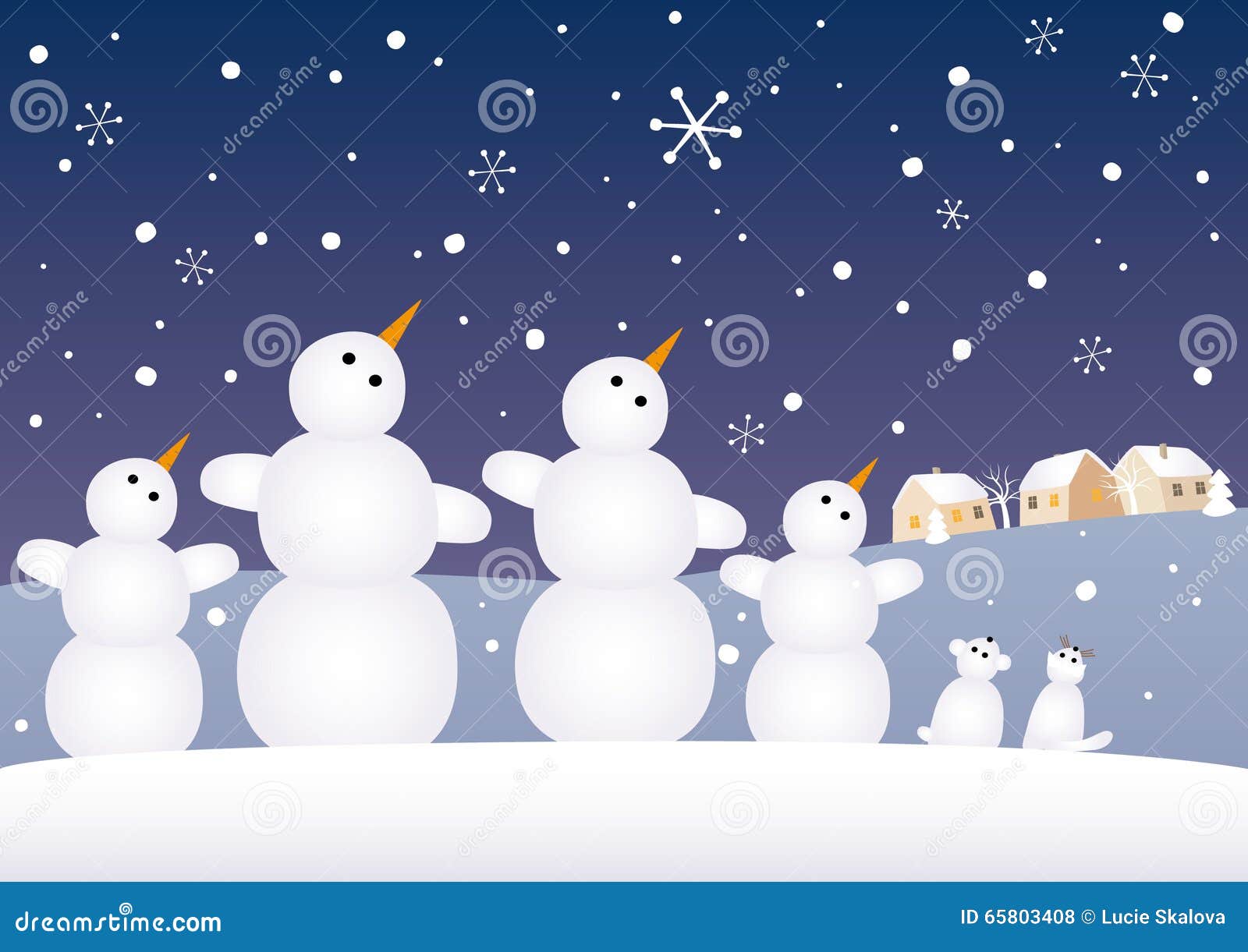 Snow family stock vector. Illustration of hill, outdoors - 65803408