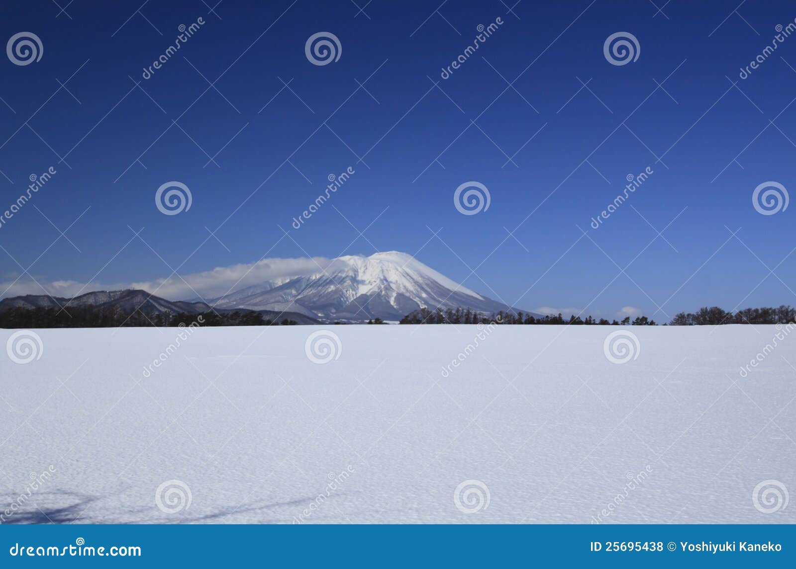 Snow field and Mt.Iwate stock photo. Image of morioka - 25695438