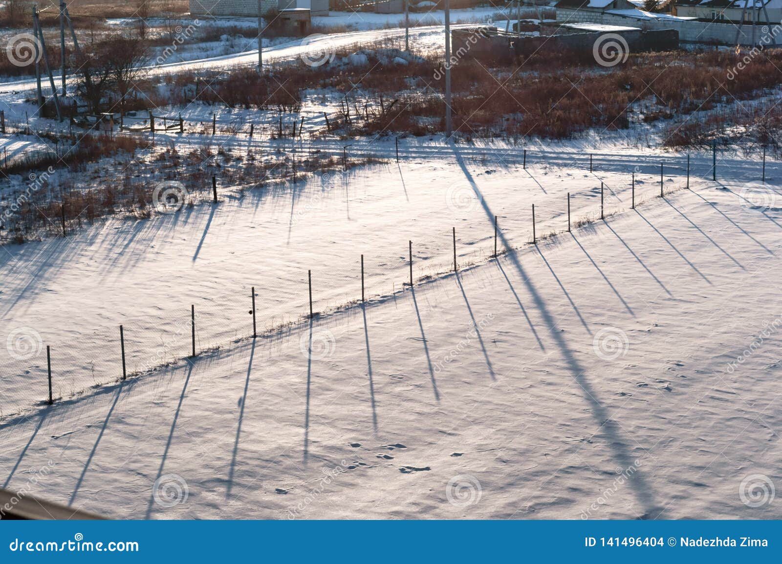 Snow Field at Sunset, Shadows on Snow at Dusk Stock Photo - Image of ...