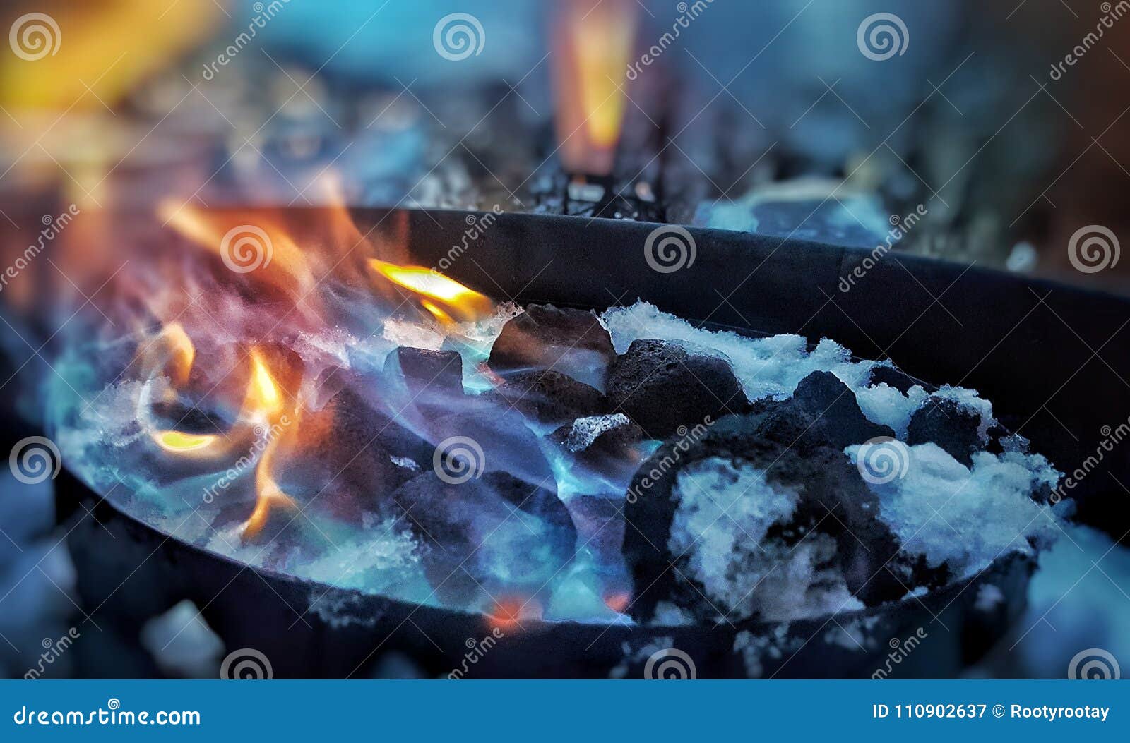 Snow and fire stock image. Image of park, fire, place - 110902637