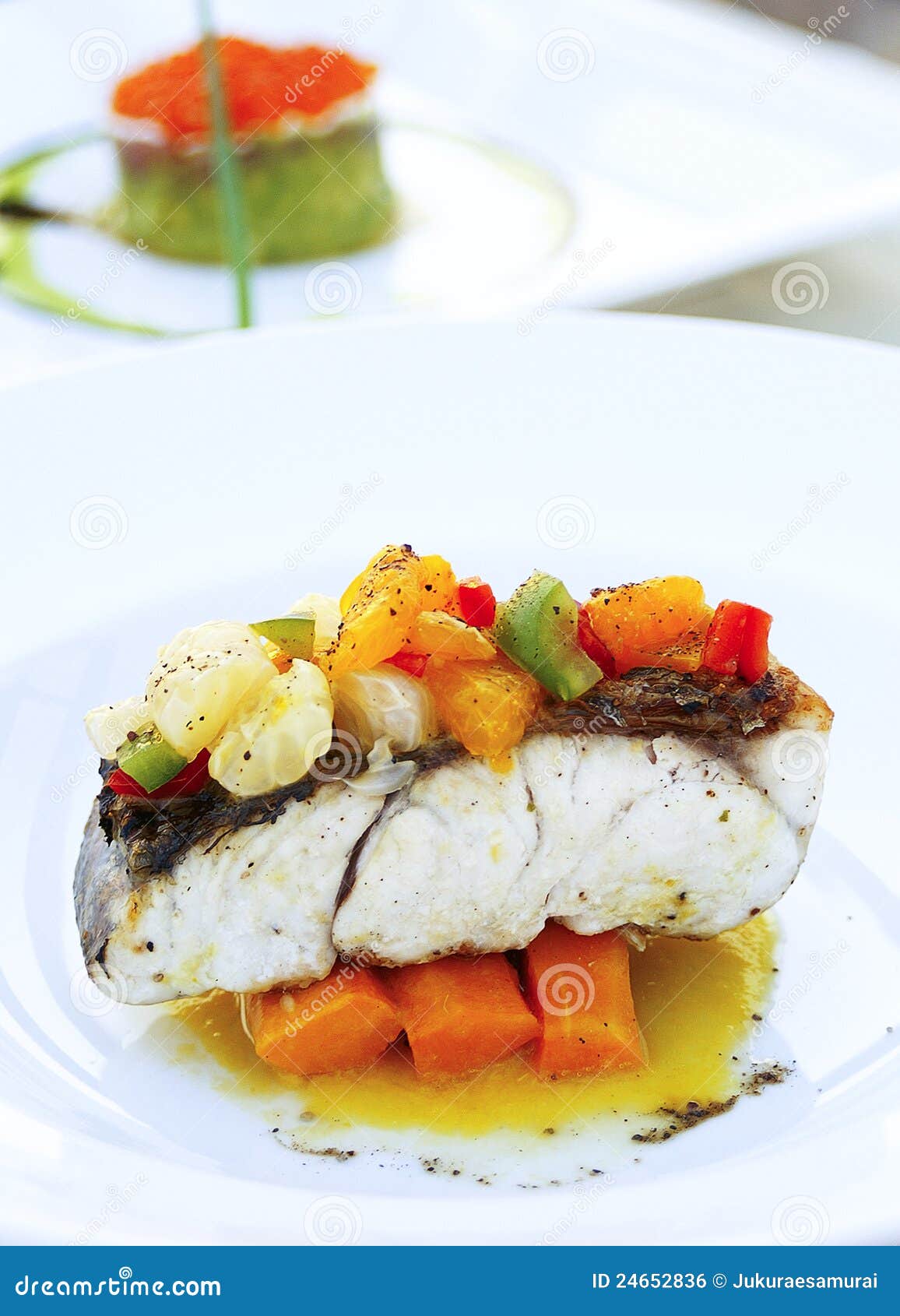 Snow fish with carrot stock photo. Image of barramundi - 24652836