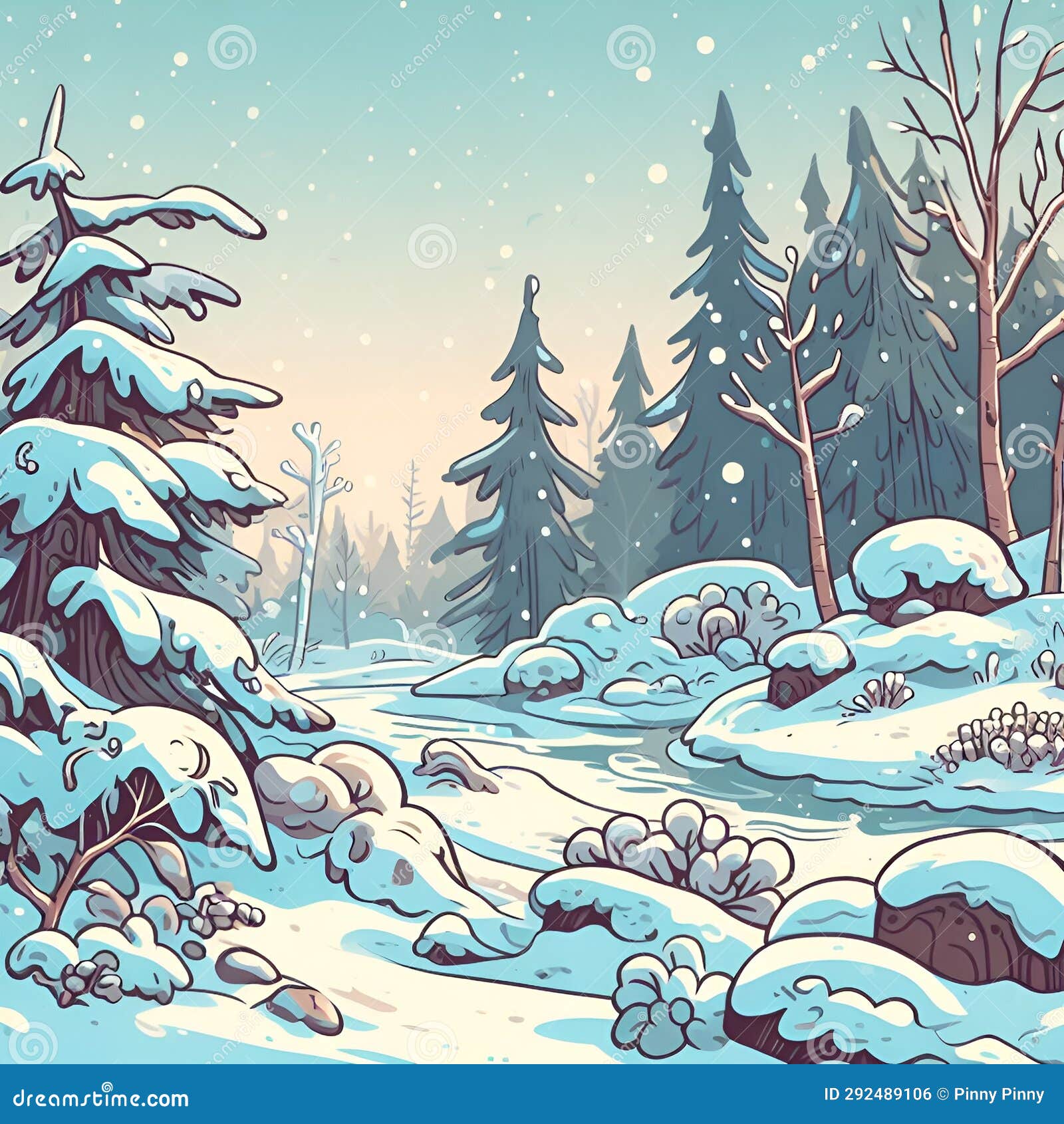 A Snow Forest in Cartoonish Style, Tree, Nature, Printable Stock ...