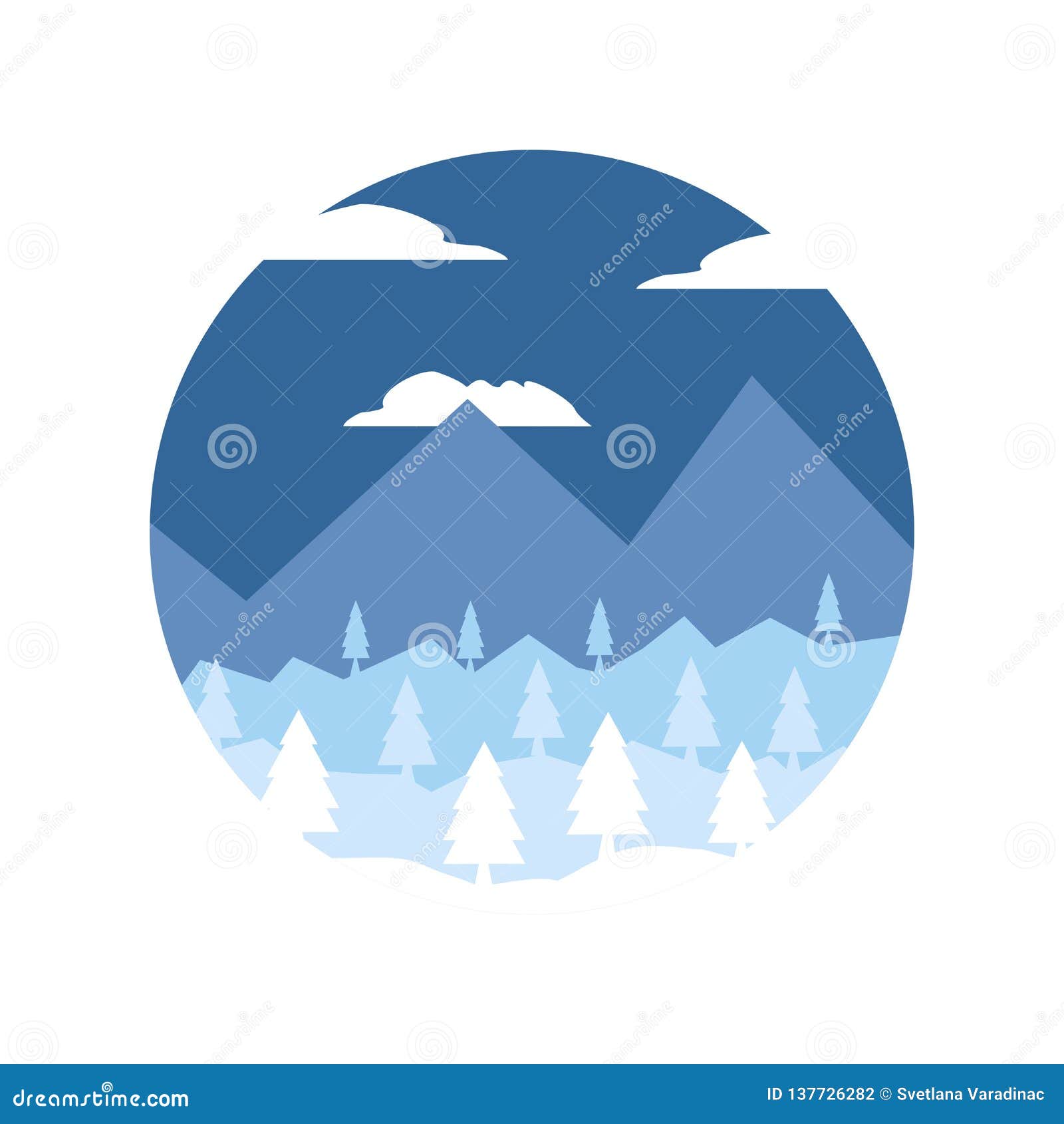 Snow forest in circle. stock vector. Illustration of outdoor - 137726282
