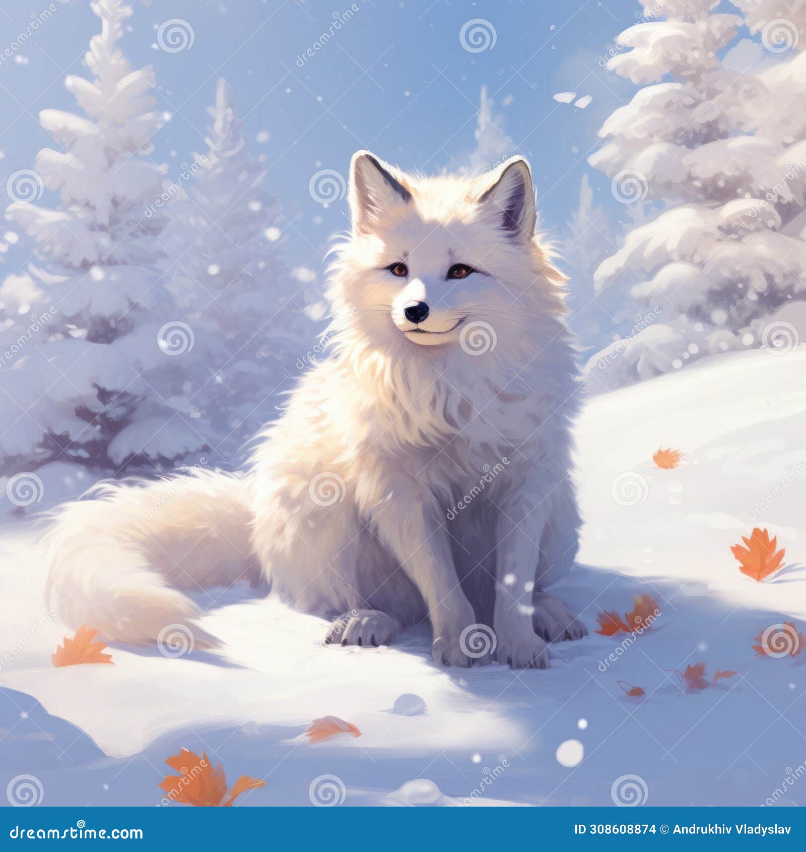 Snow fox, animal art stock illustration. Illustration of vulpes - 308608874