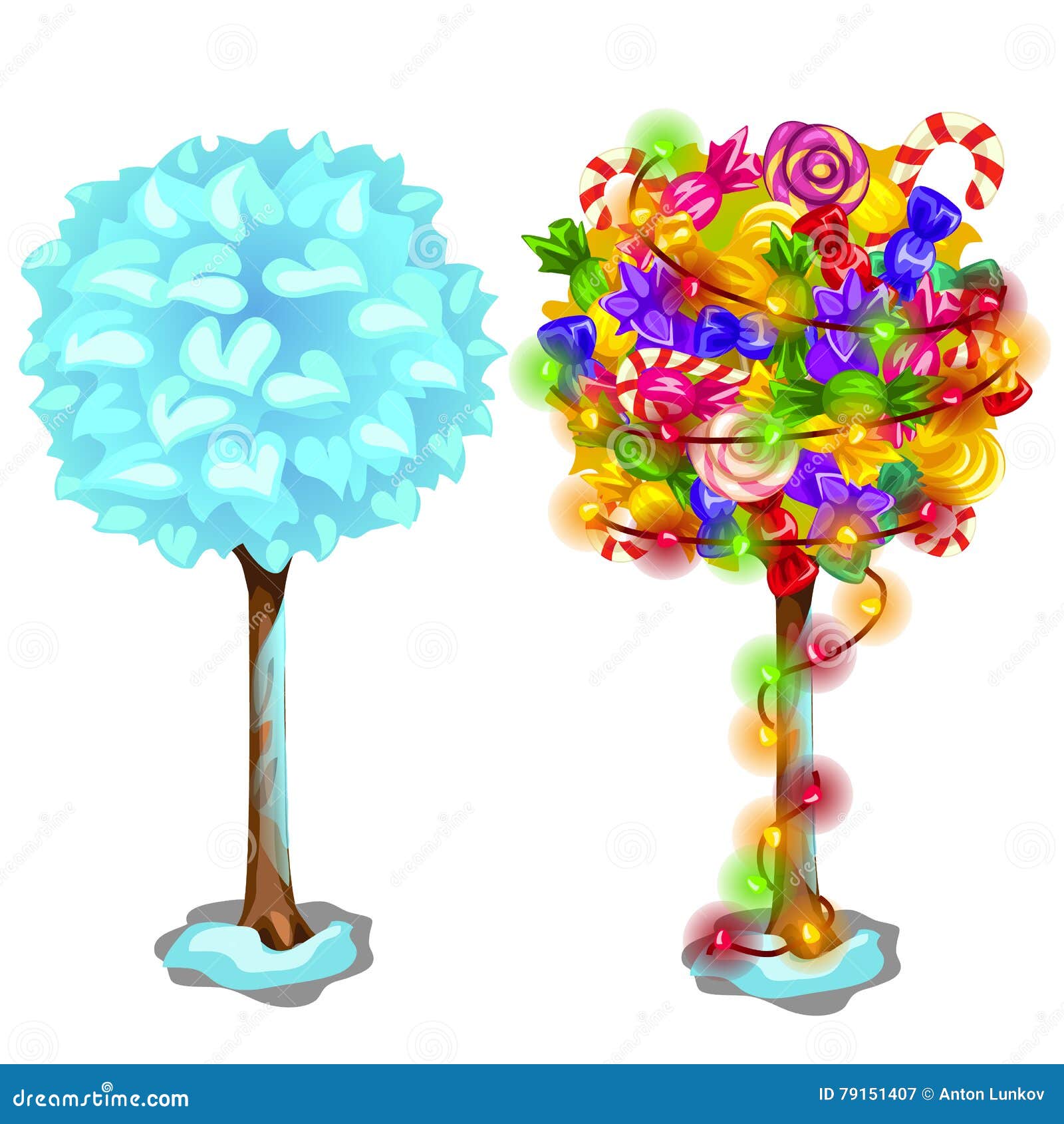 Snow Frozen Tree and Holiday One with Sweets Stock Vector ...
