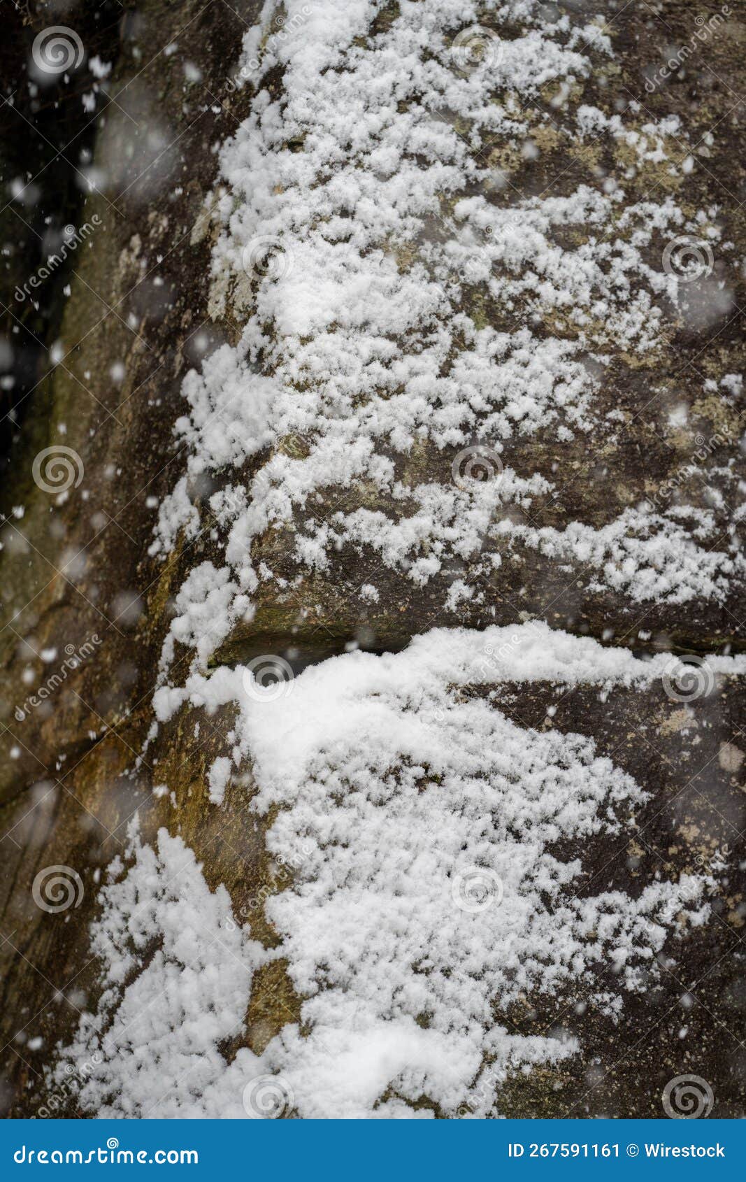 Snowfall on cliffside stock image. Image of landscape - 267591161