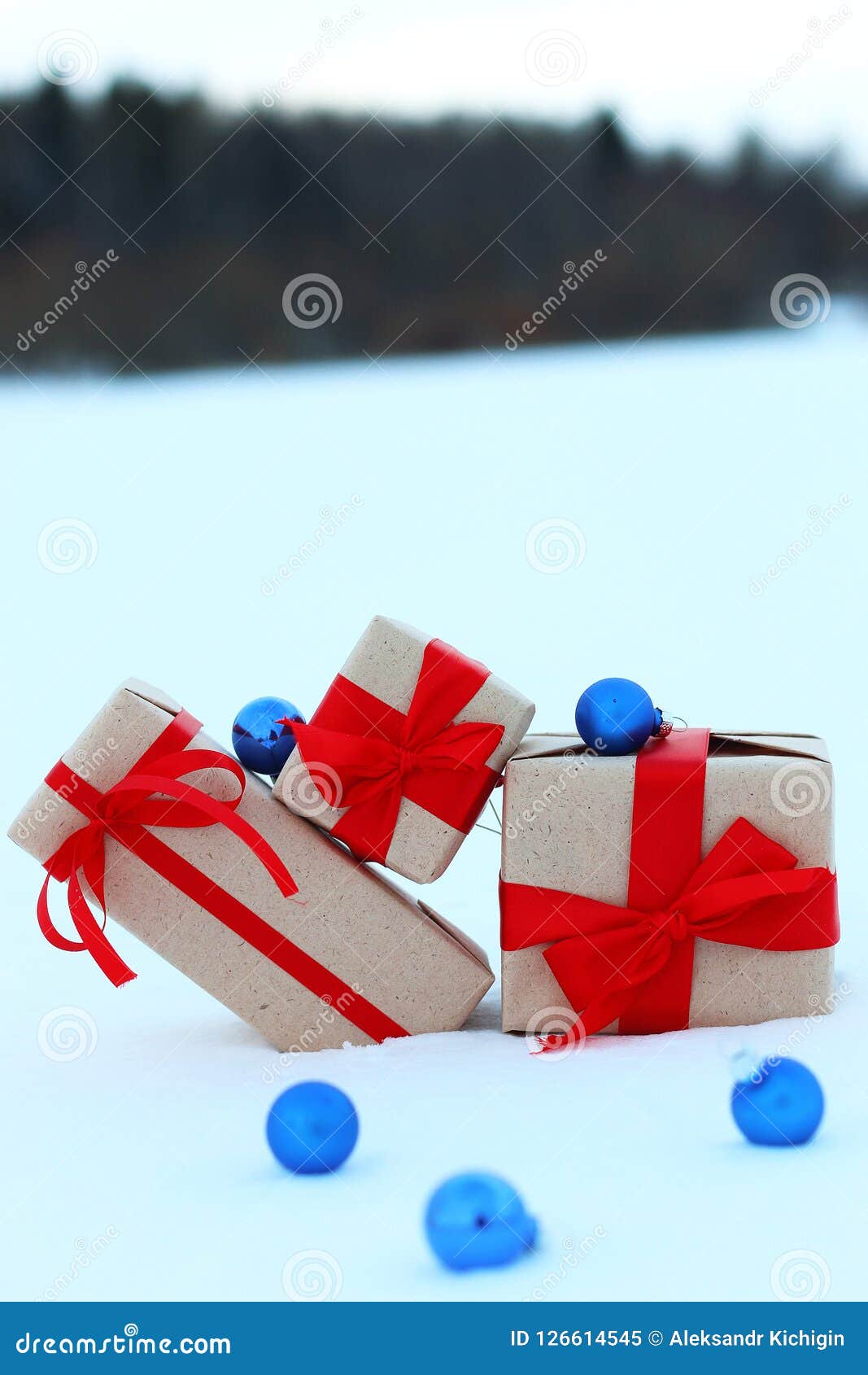 On Snow Gift Box Ball Landscape Snowflake Stock Image - Image of silver ...