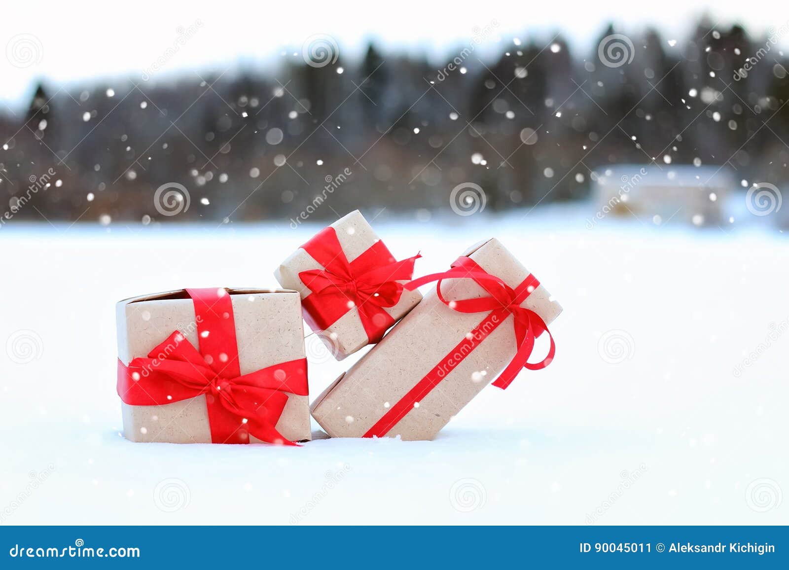 On Snow Gift Box Ball Landscape Snowflake Stock Image - Image of ...