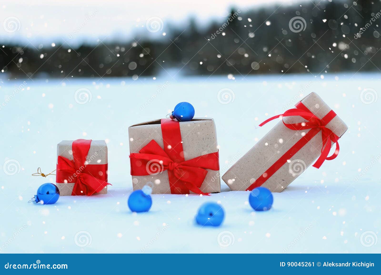 On Snow Gift Box Ball Landscape Snowflake Stock Image - Image of ...