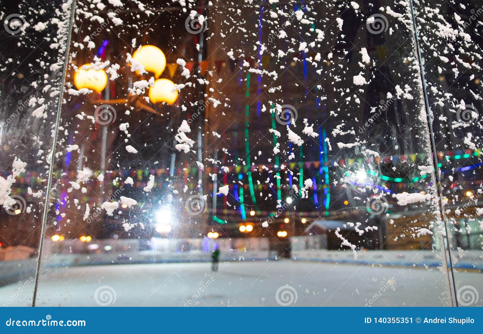 Snow on the Glass at Night As a Background Stock Image - Image of ...