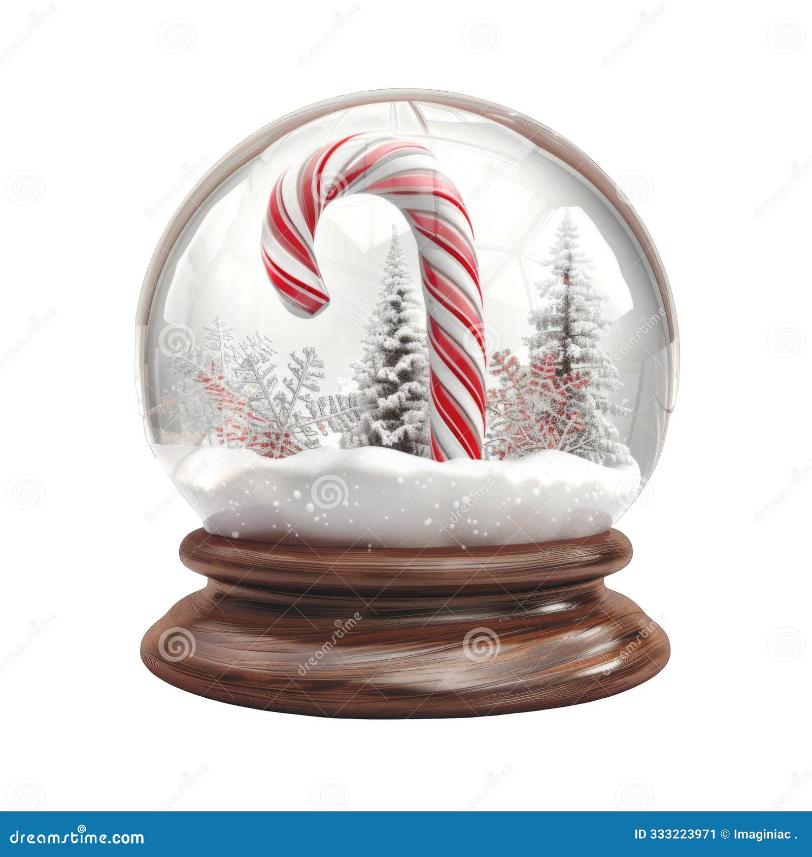 A Snow Globe with a Candy Cane and Snow-covered Trees Stock ...