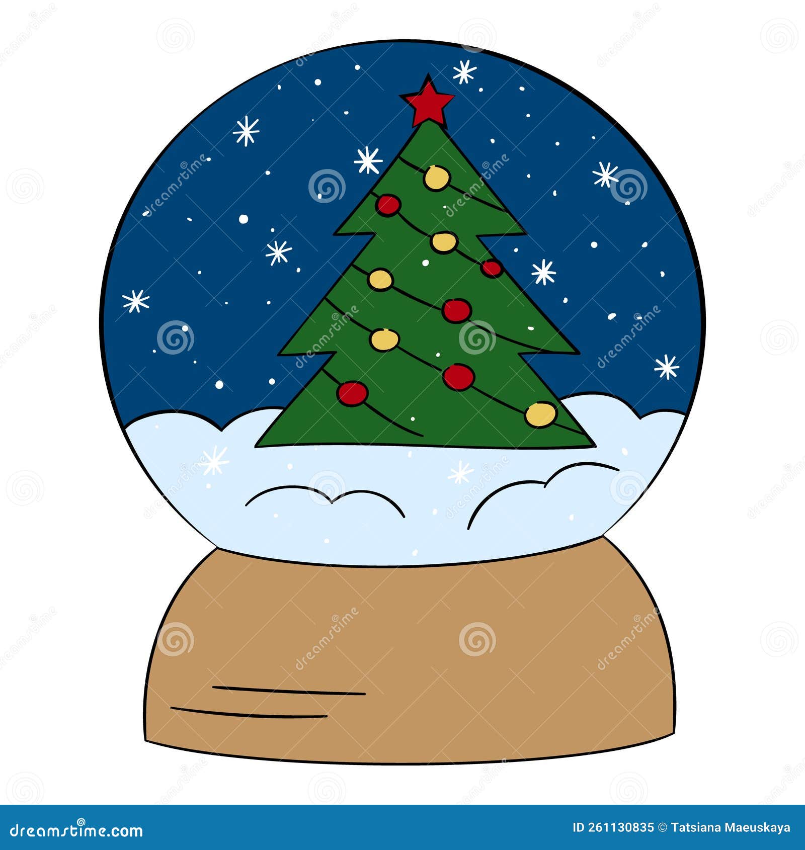 Snow Globe with Decorated Christmas Tree, Vector Illustration. Stock ...
