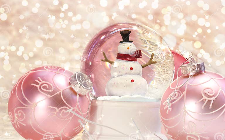 Snow Globe with Pink Ornaments Stock Photo - Image of decorative, ball ...
