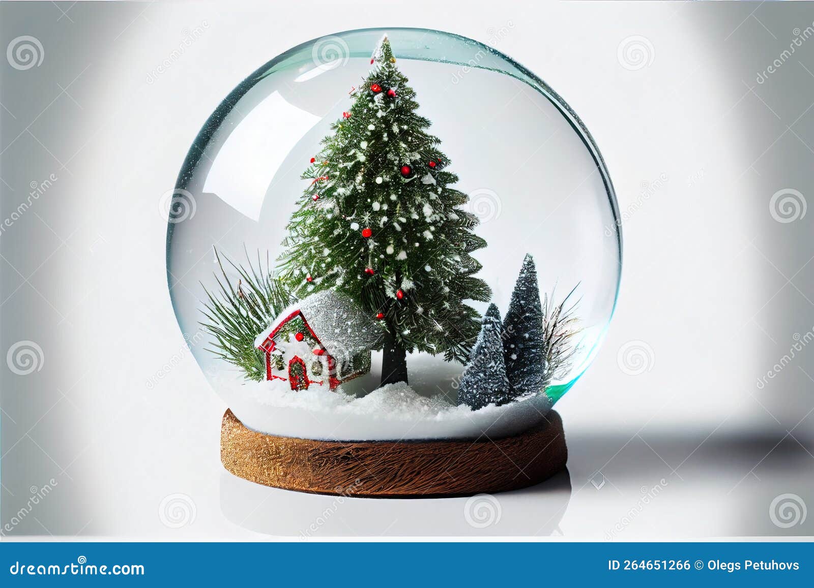 A Snow Globe with a Small Christmas Tree Inside of it and a Small House ...