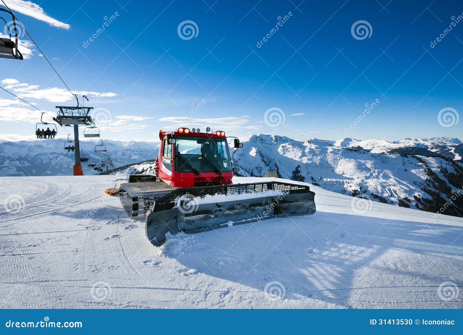 Snow-grooming Machine on Snow Hill Stock Photo - Image of resort ...