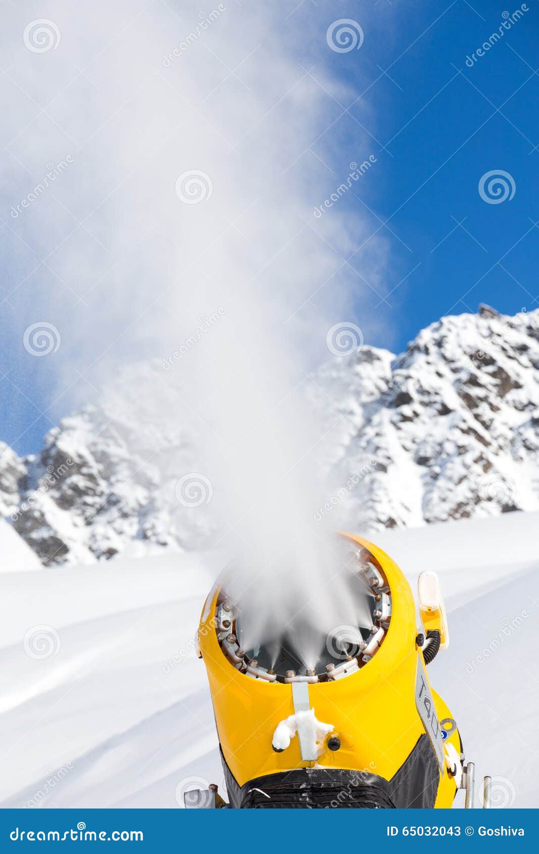 Snow gun in the mountains stock image. Image of making - 65032043