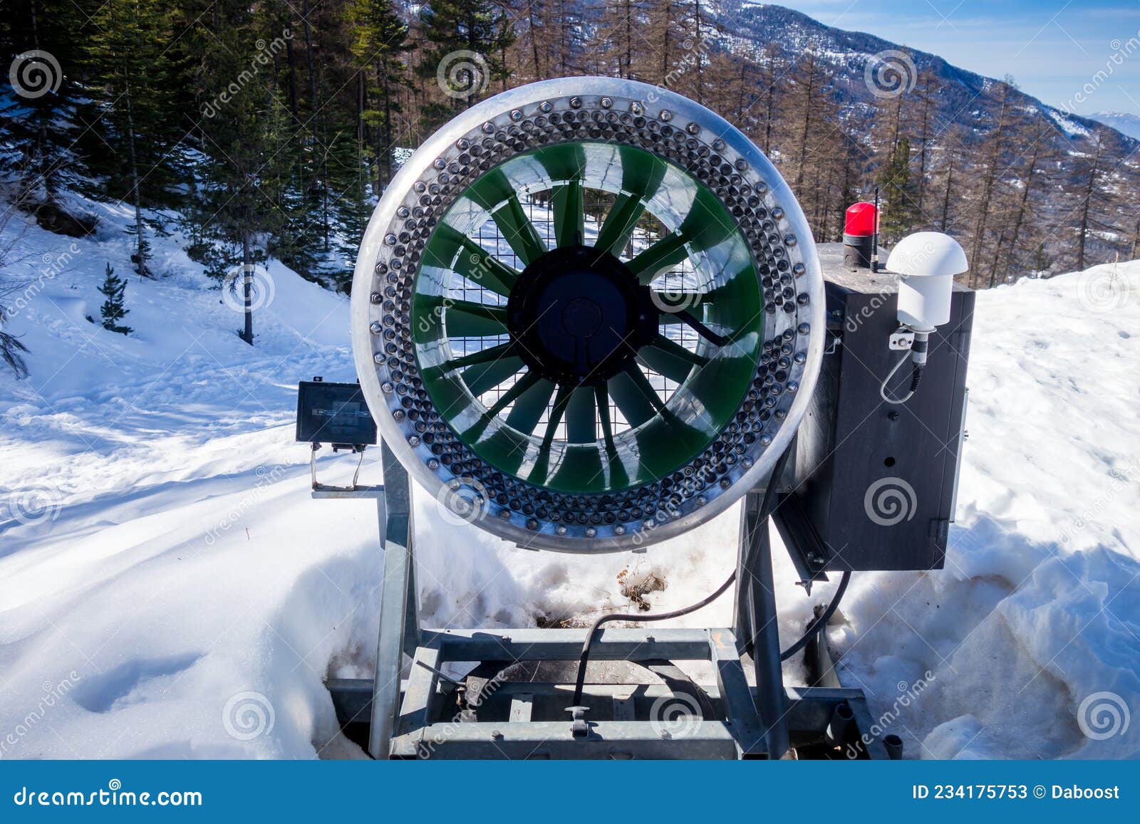 Snow gun in a ski resort stock image. Image of equipment - 234175753