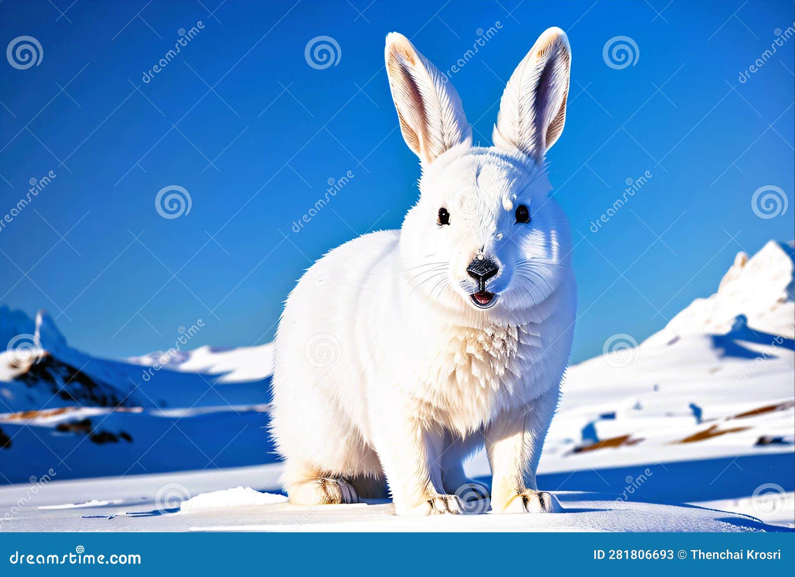 Snow hare in winter stock illustration. Illustration of bunny - 281806693