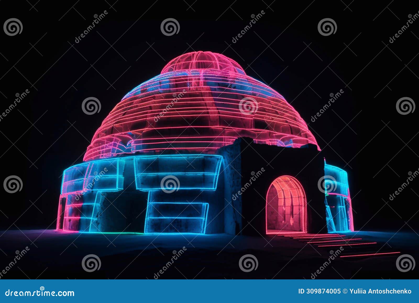 Snow House.Igloo with Neon Effect Stock Illustration - Illustration of ...