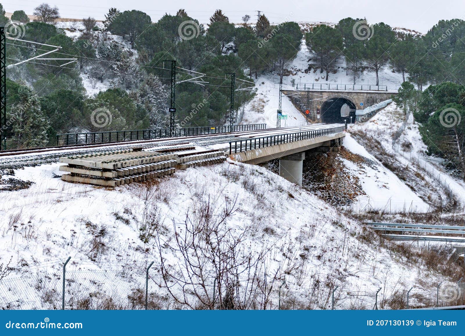 Snow and Ice Covered Train Track Stock Image - Image of tunnel, train ...
