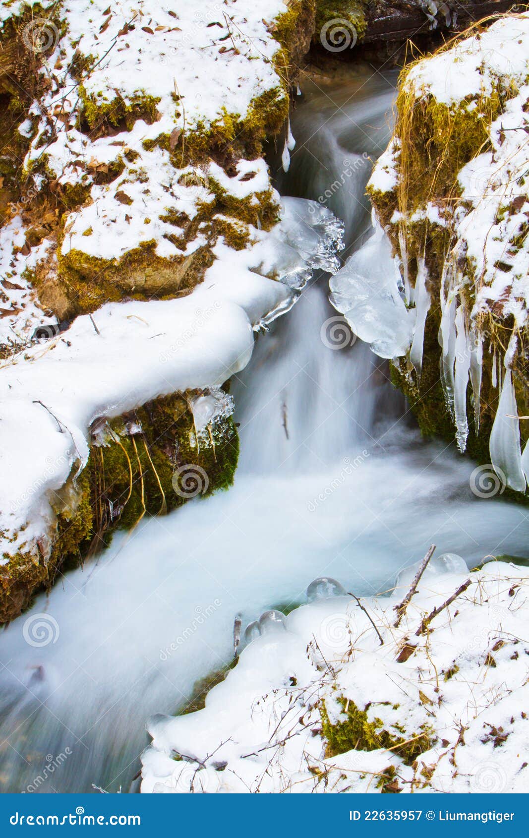 Snow, Ice and Flowing Water Stock Image - Image of background, winter ...