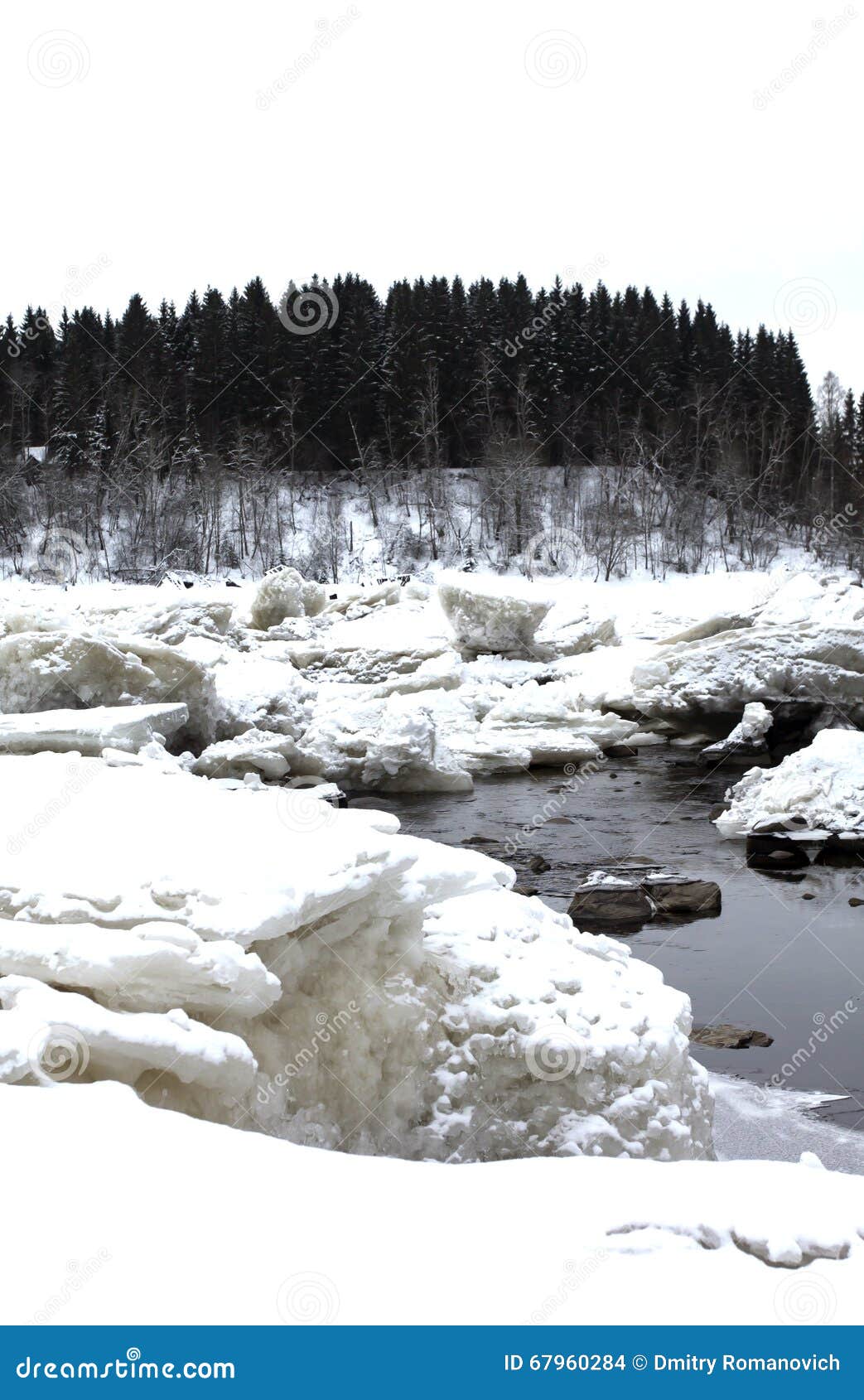 Snow and Ice Melting on the River in Spring Stock Photo - Image of lake ...