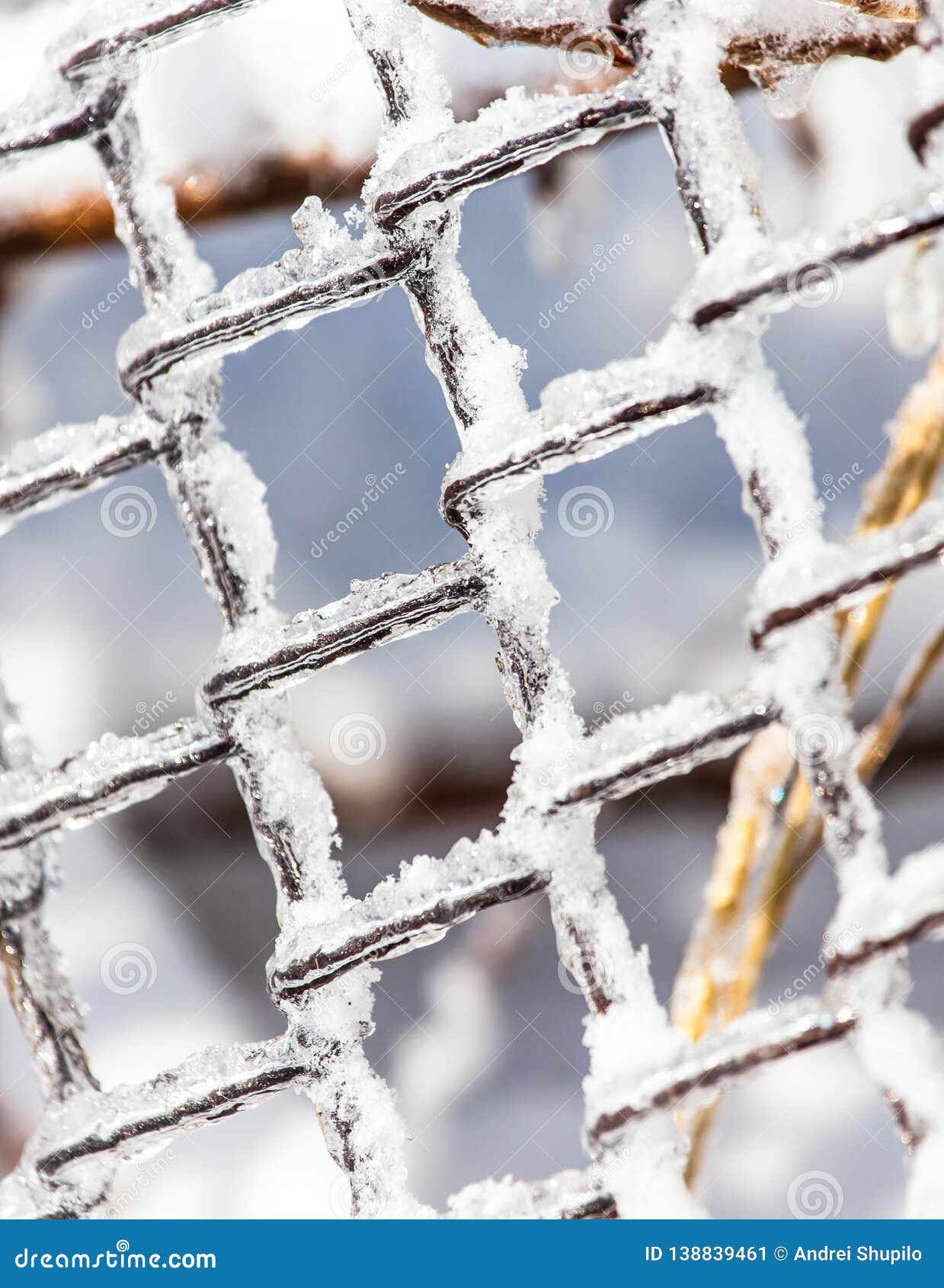 Snow and Ice on a Metal Grid As a Background Stock Image - Image of ...