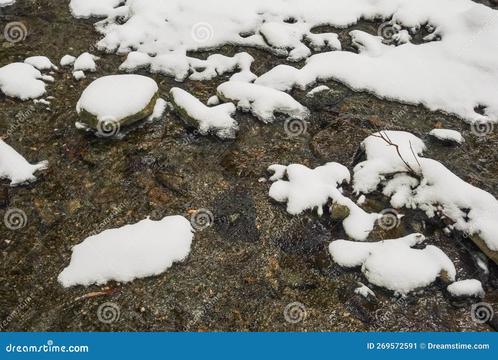 Snow and Ice on the Stones in a Brook Stock Image - Image of landscape ...
