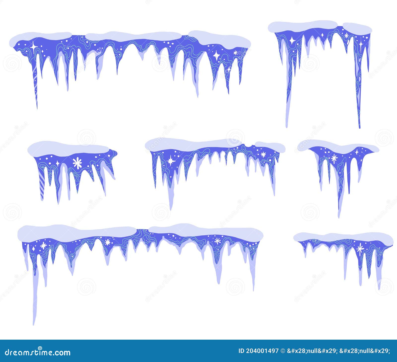 Snow and Ice Vector Frames.Winter Cartoon Caps, Snowdrifts and Icicles ...