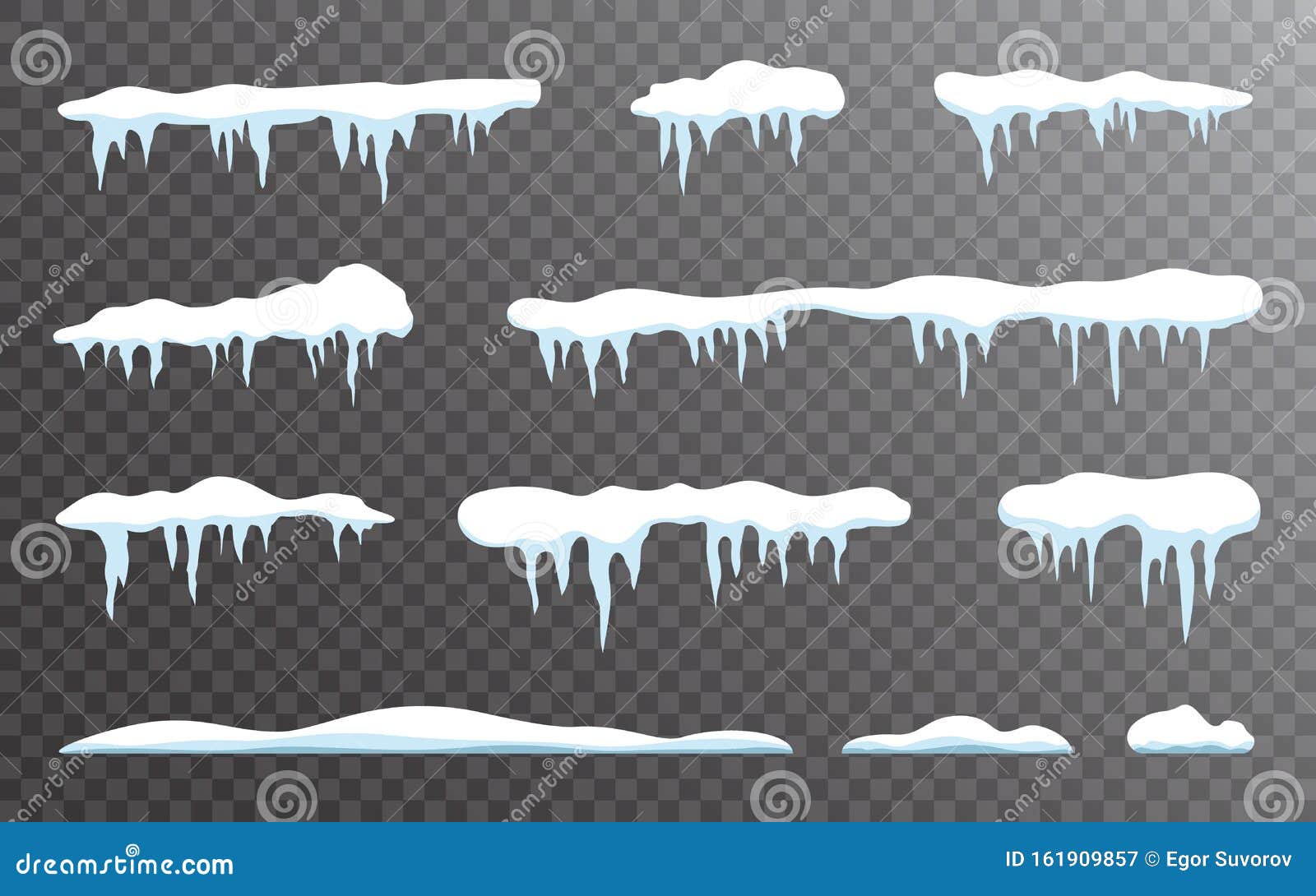 Set Of Snow Icicles Isolated On Transparent Background. Vector ...