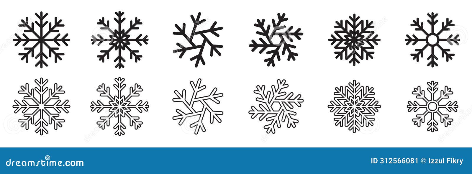 Snow Icon Snow Flake Black and Outline Icon Bundle Stock Vector ...
