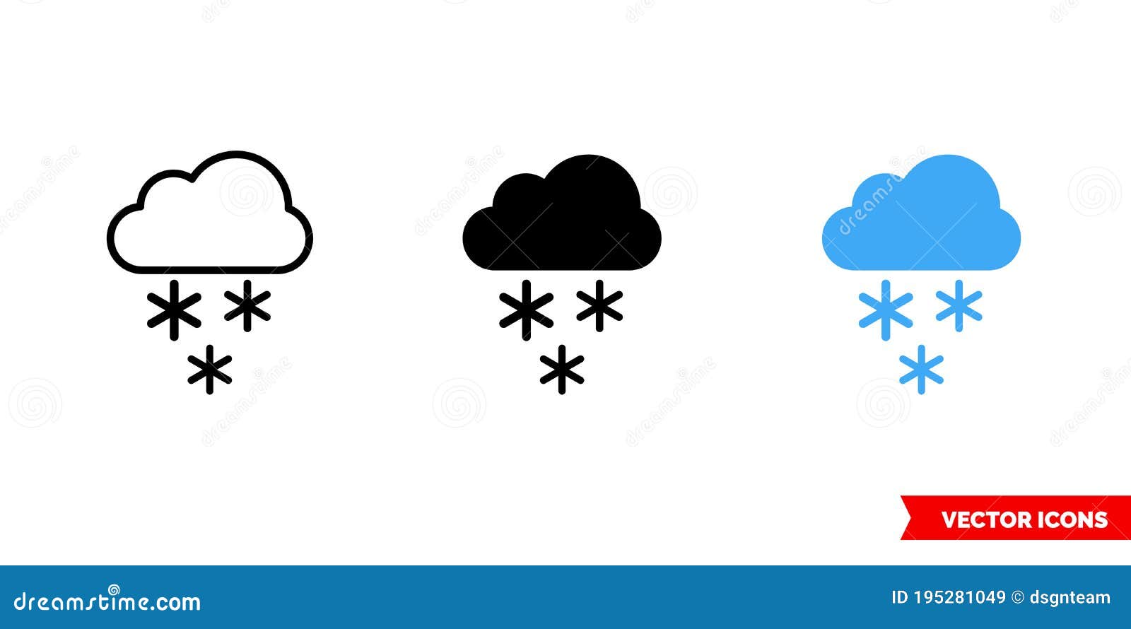 Snow Icon of 3 Types Color, Black and White, Outline. Isolated Vector ...