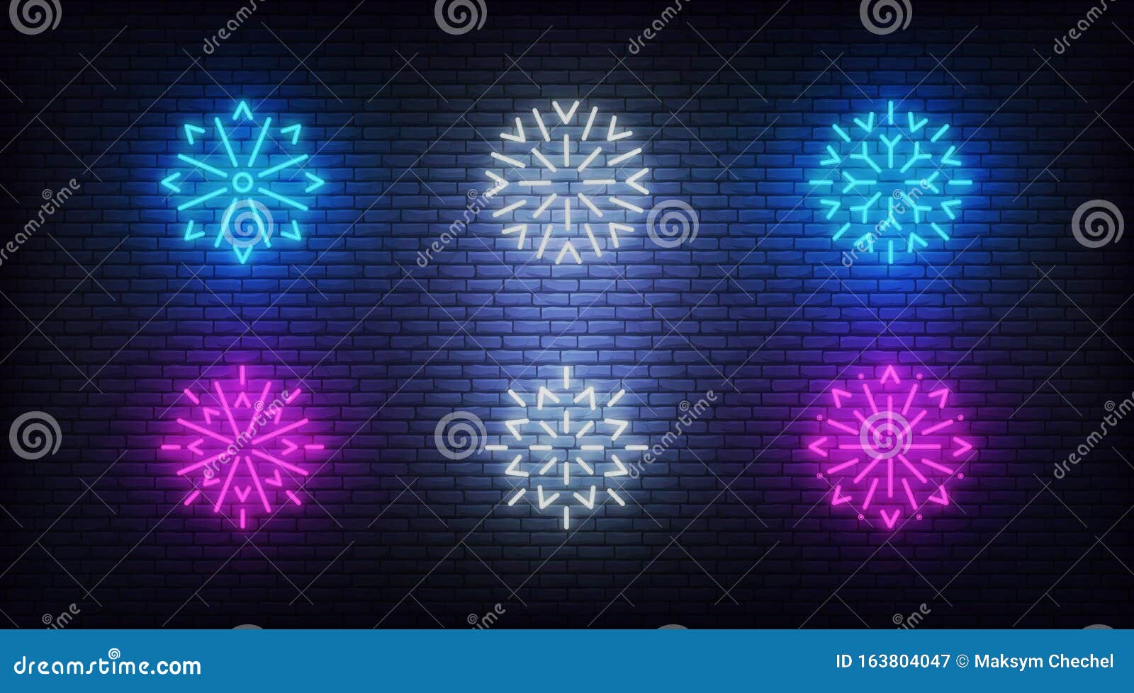 Snow Icons Neon. Vector Glowing Neon Colorful Snowflake Icons Stock ...