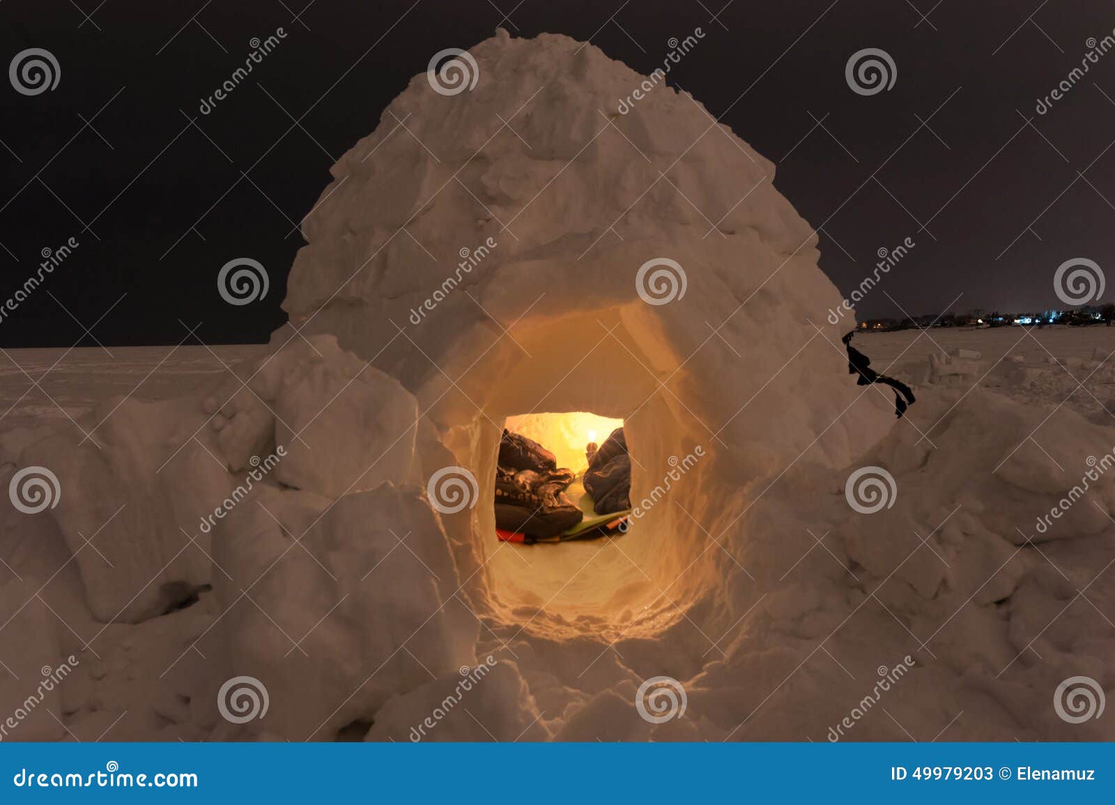 Snow Igloo on the Frozen Sea on a Background of the Night Stock Image ...