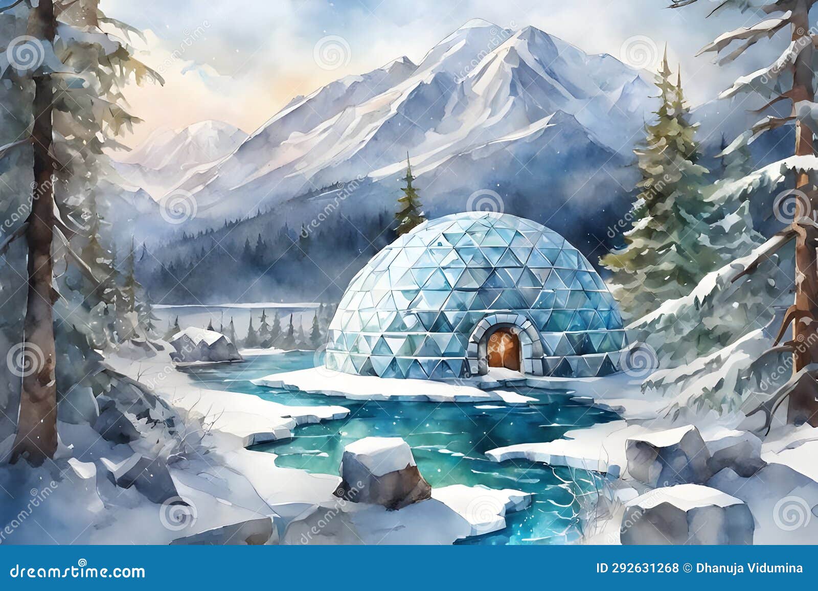 Snow Igloo in the Mountains Stock Illustration - Illustration of winter ...