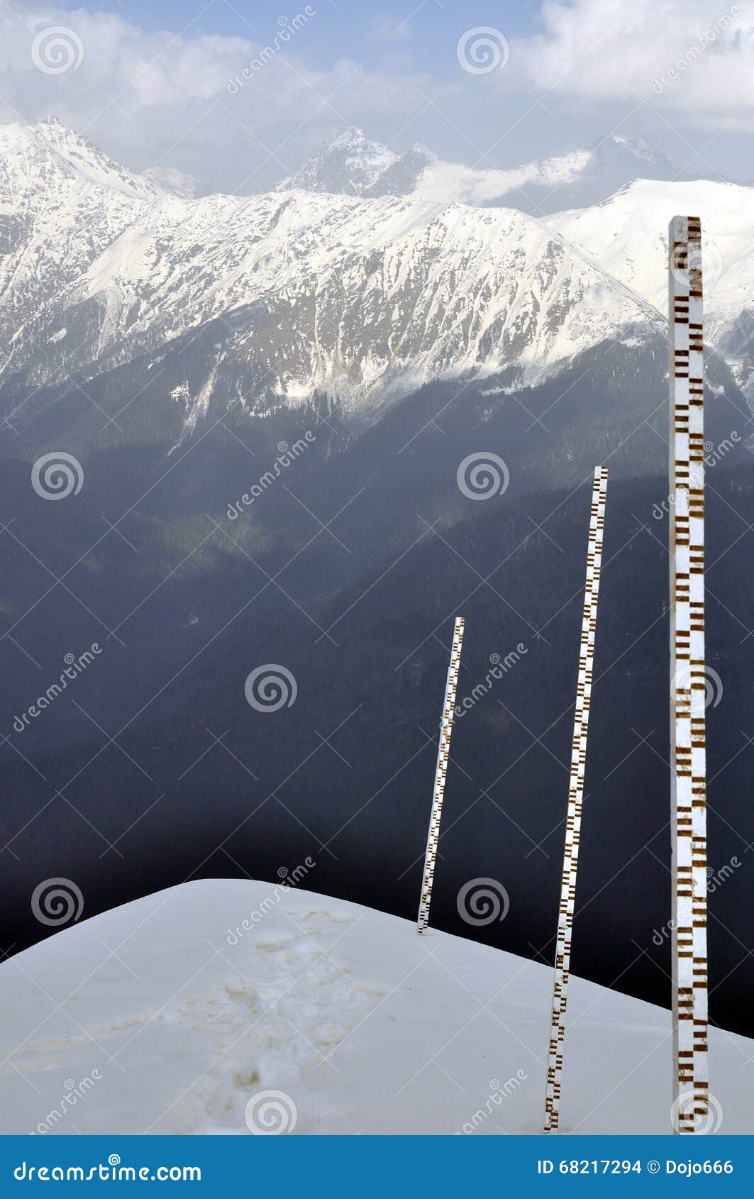 Snow Indicator Sticks on Mountain Edge Stock Photo - Image of nature ...