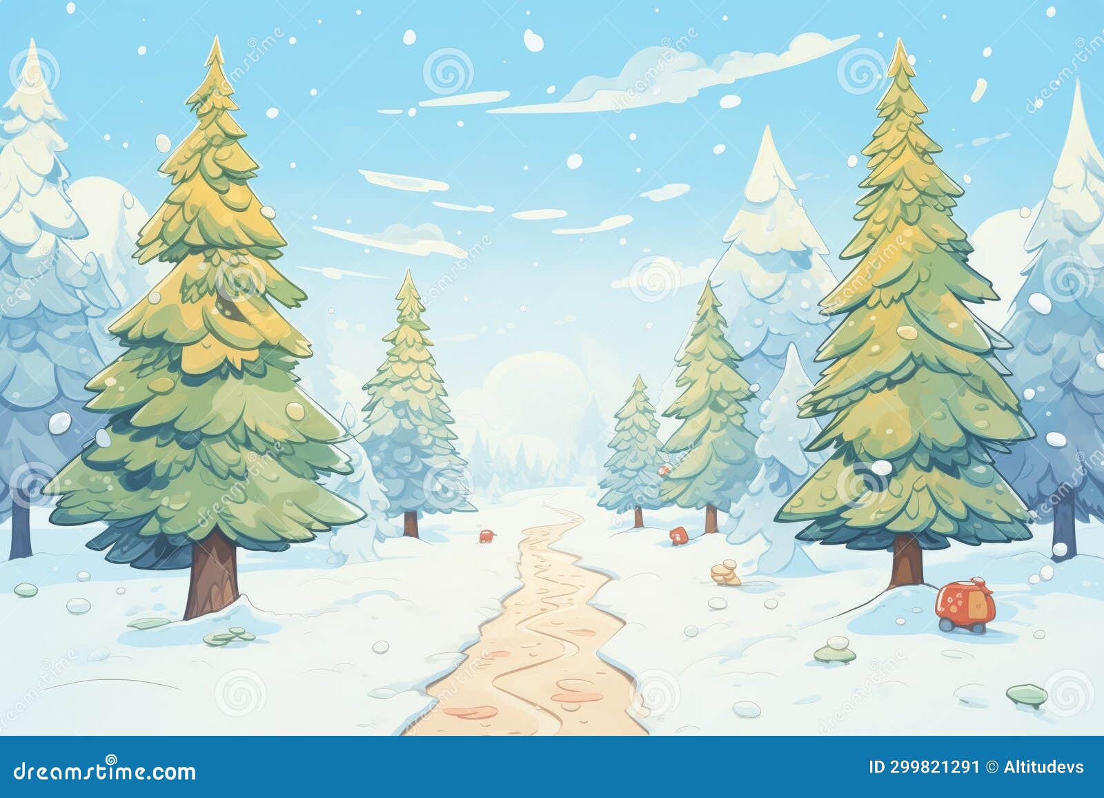 Snow-laden Pine Trees with a Clear Footpath Stock Image - Image of ...