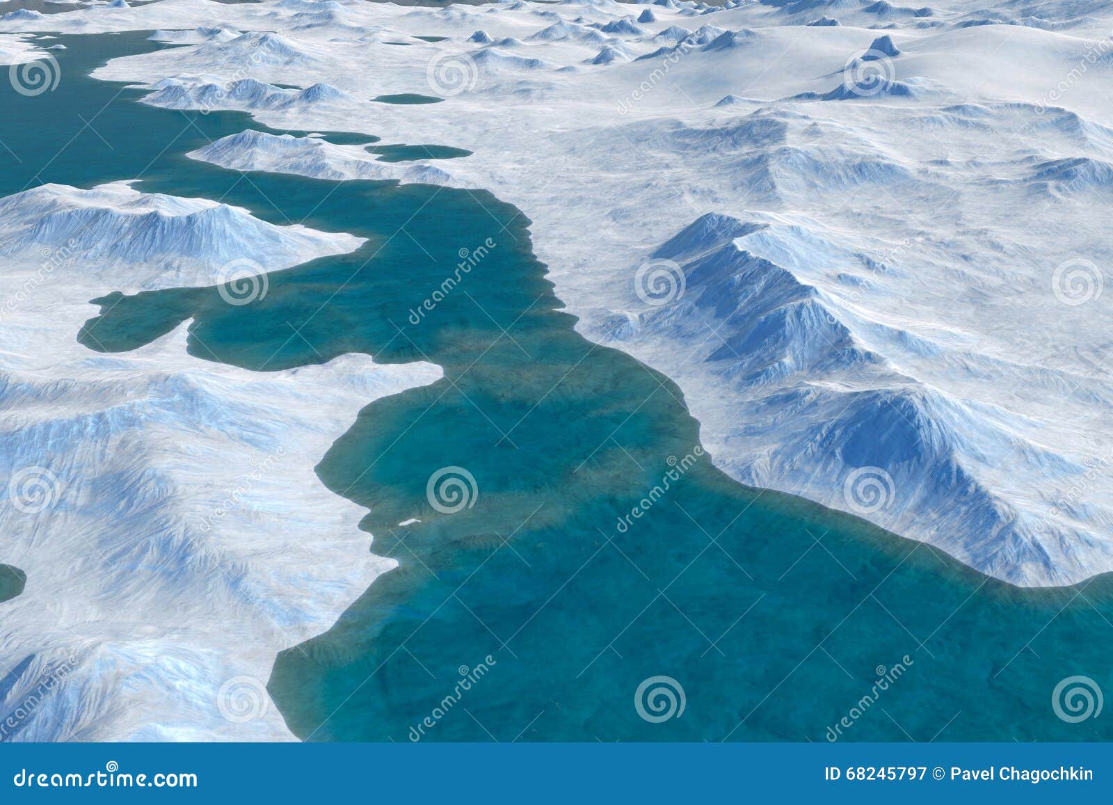 Snow Landscape, Ice Valley with Mountains. Arctic View Stock ...