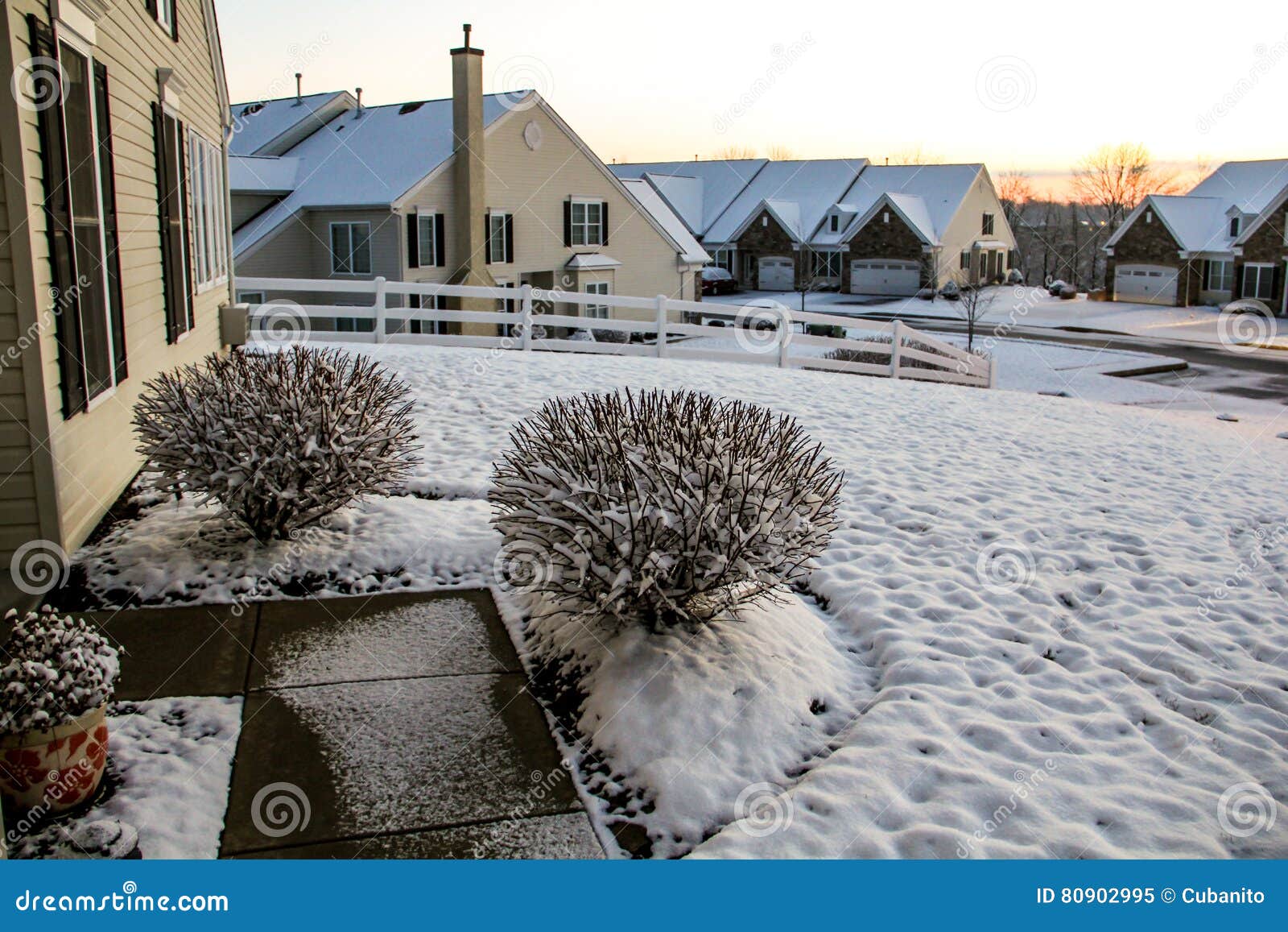 Snow landscaping view stock image. Image of houses, snow - 80902995