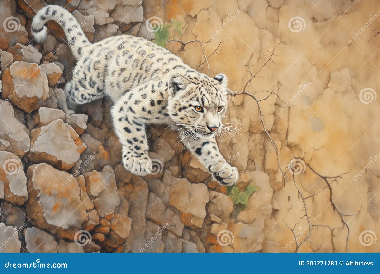 Snow Leopard Climbing a Steep Cliff Face Stock Image - Image of snow ...