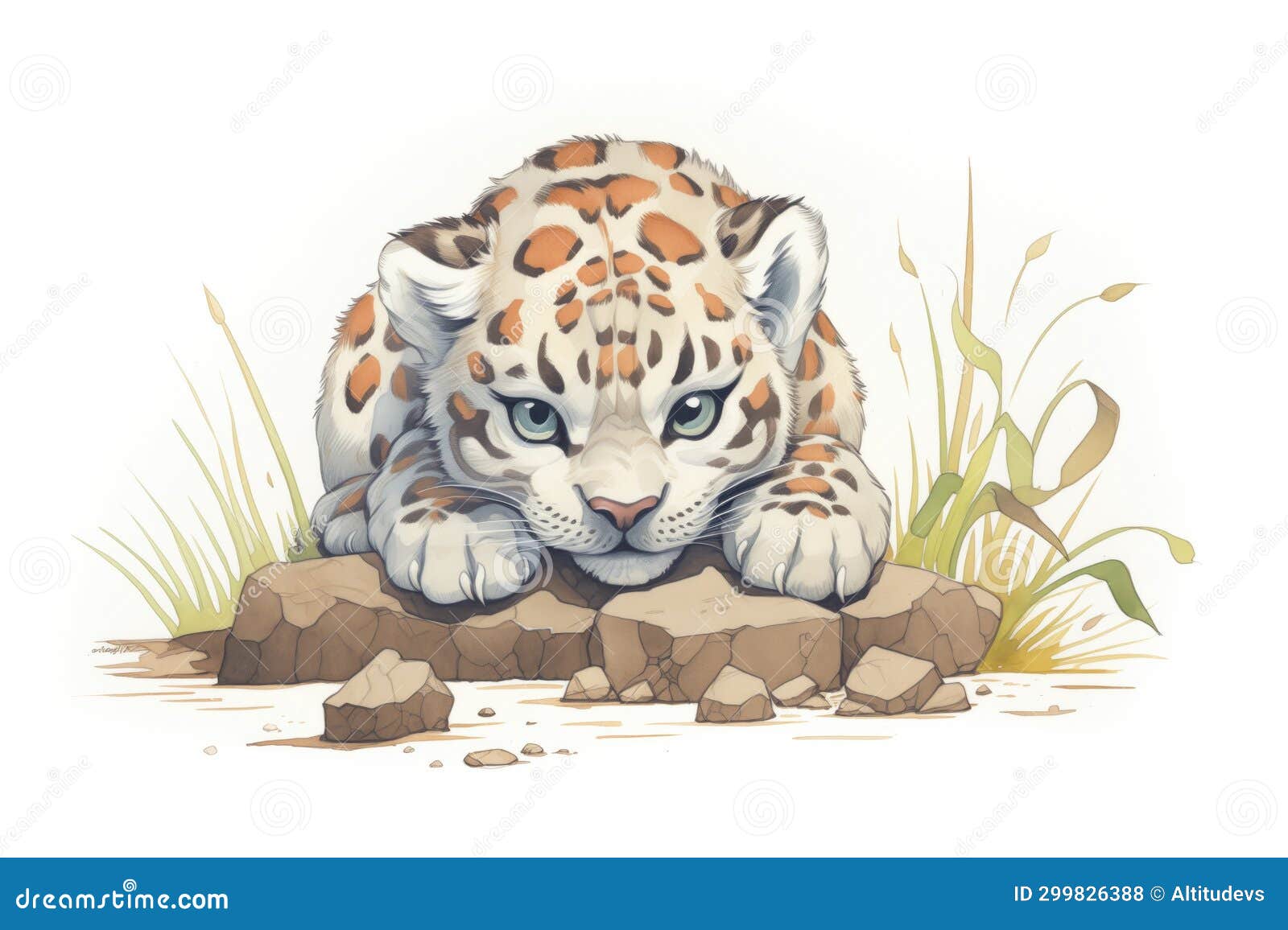 Snow Leopard Crouching, Ready To Pounce Stock Photo - Image of snow ...