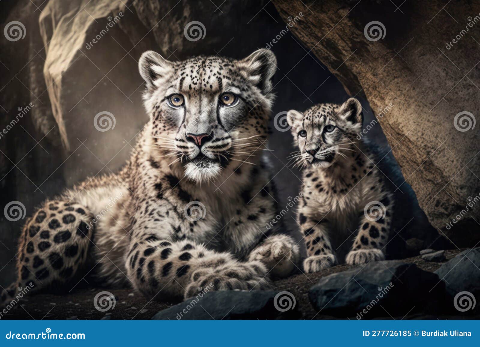 Snow Leopard with Cub in Natural Habitat. Generative AI Stock ...