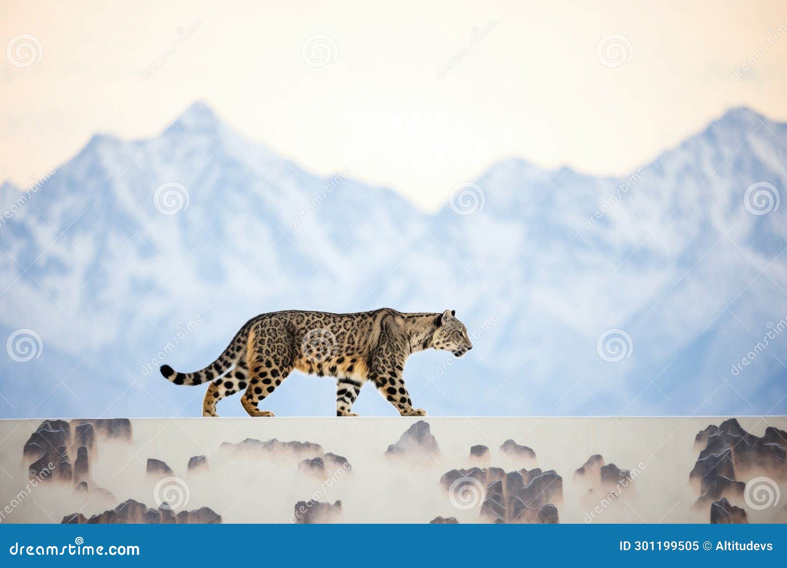 Snow Leopard Silhouette Against Himalayan Backdrop Stock Image - Image ...