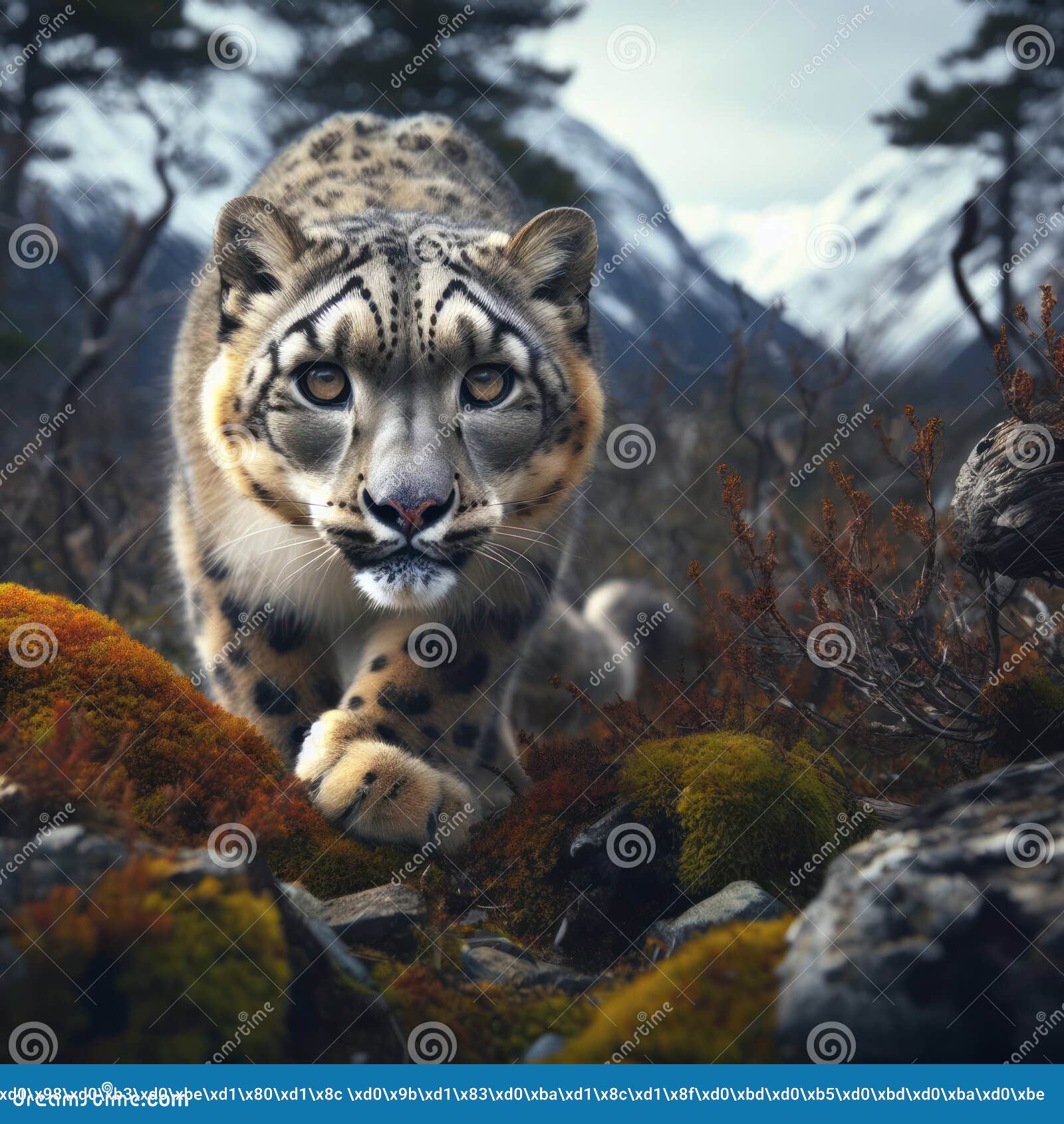 Snow Leopard in the Wild Stalking Its Prey. Ai Generative Stock Image ...