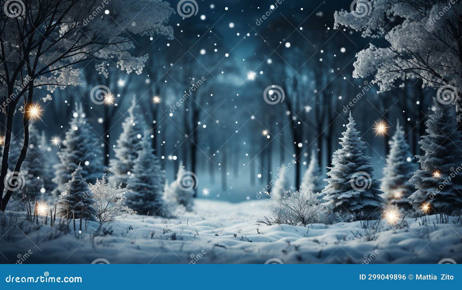 Snow and Lights in the Christmas Night Stock Photo - Image of snowflake ...
