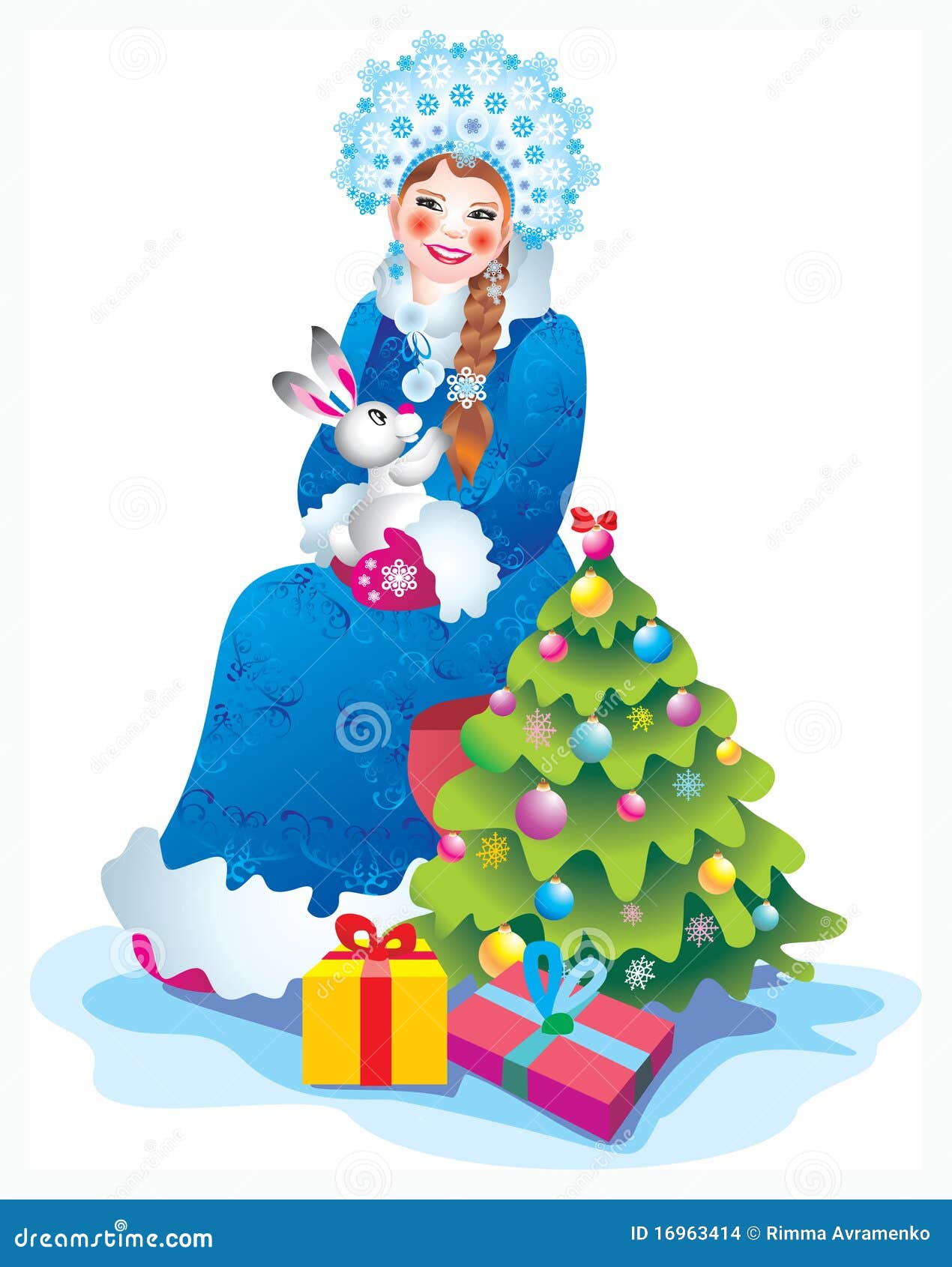 Snow maiden stock vector. Illustration of bunny, ribbons - 16963414